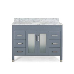 gdfstudio contemporary 48" wood single sink bathroom vanity with marble counter top, gray with carrara white marble