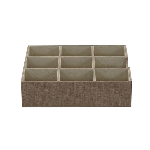 Household Essentials Brown 723-1 Deep 9 Section Drawer Organizer Box for Storage | 12 in x 12 in 3.13