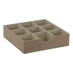 household essentials brown 723-1 deep 9 section drawer organizer box for storage | 12 in x 12 in 3.13