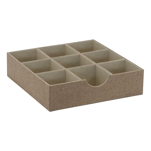 Household Essentials Brown 723-1 Deep 9 Section Drawer Organizer Box for Storage | 12 in x 12 in 3.13