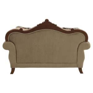 Acme Mehadi Upholstery Rolled Arm Loveseat with Queen Leg in Walnut