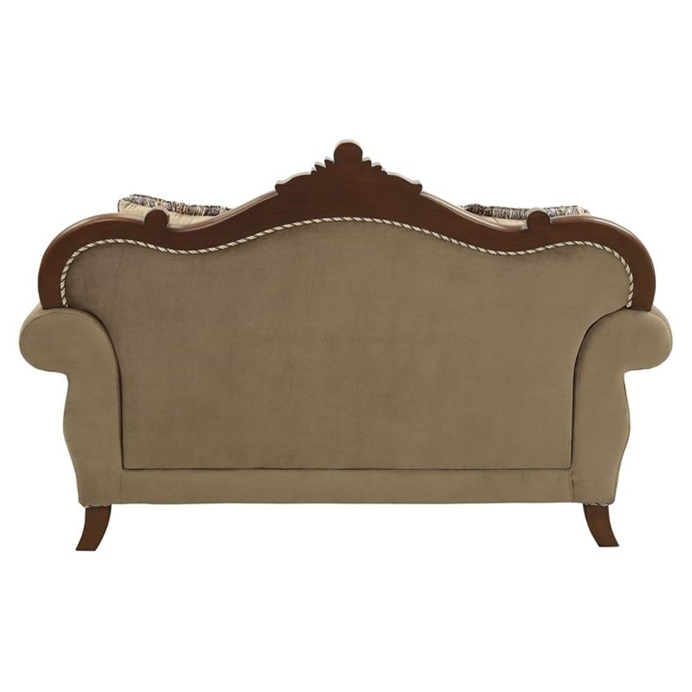 Acme Mehadi Upholstery Rolled Arm Loveseat with Queen Leg in Walnut