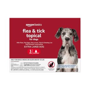 amazon basics flea and tick topical treatment for x-large dogs (89-132 pounds), 3 count (previously solimo)