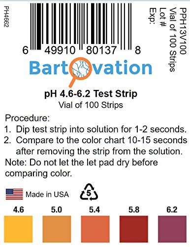 pH Test Strips for Beer Making, Homebrew, Acidity, 4.6 to 6.2 pH [Vial of 100 Strips]