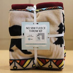 lodge bear stripe anti-pill premium no-sew throw fleece fabric kit (72x60)