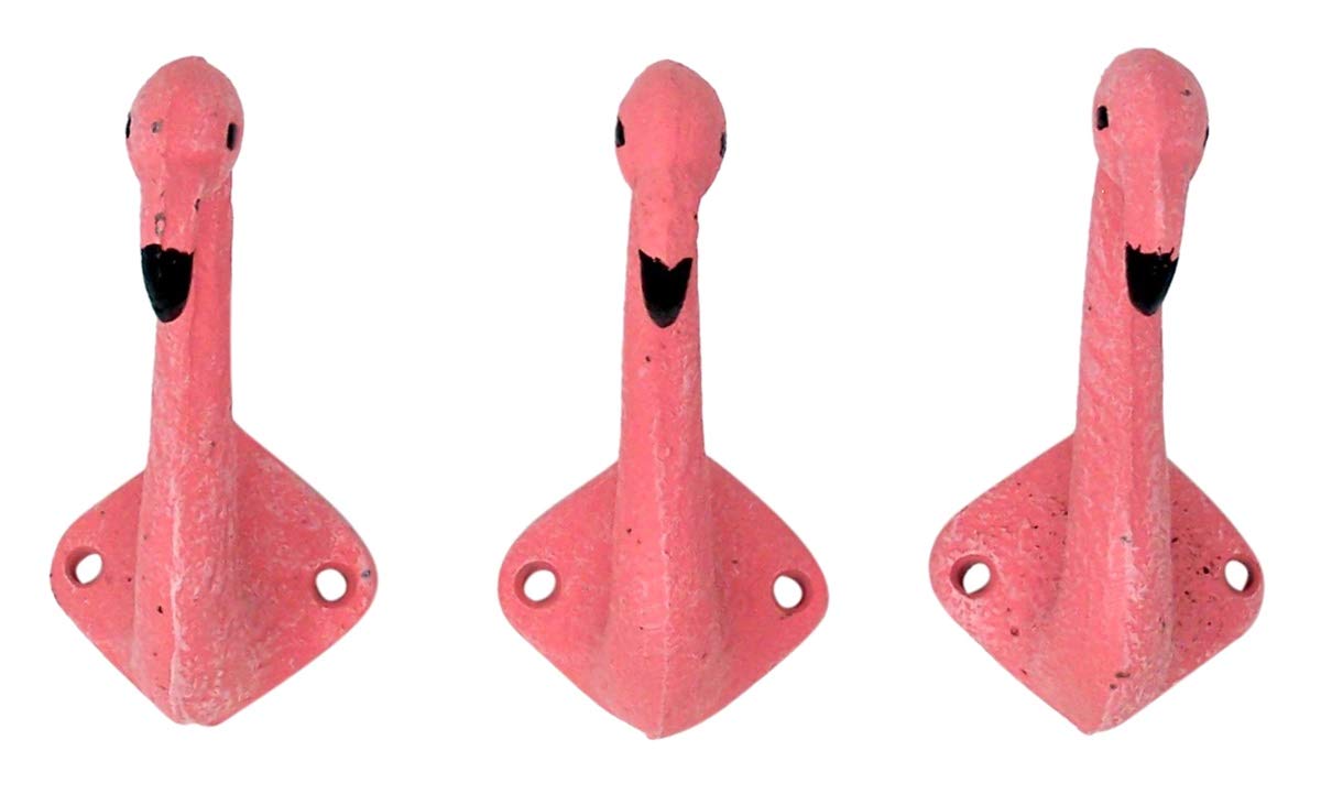 Pink Flamingo Cast Iron Wall Hook 4 Inch (Set of 3)