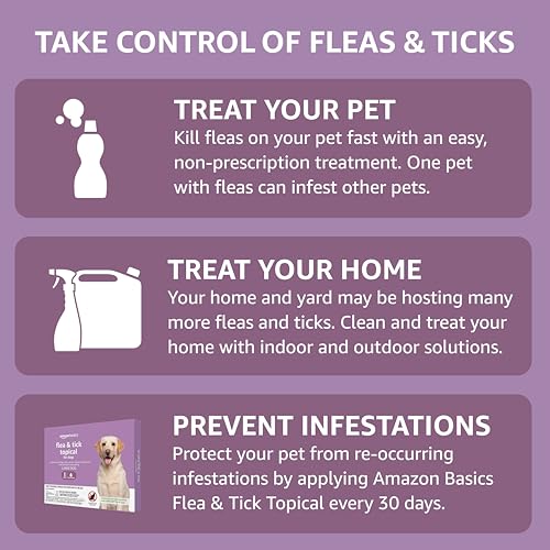 Amazon Basics Flea and Tick Topical Treatment for Large Dogs (45-88 pounds), Unscented, 3 Count (Previously Solimo)