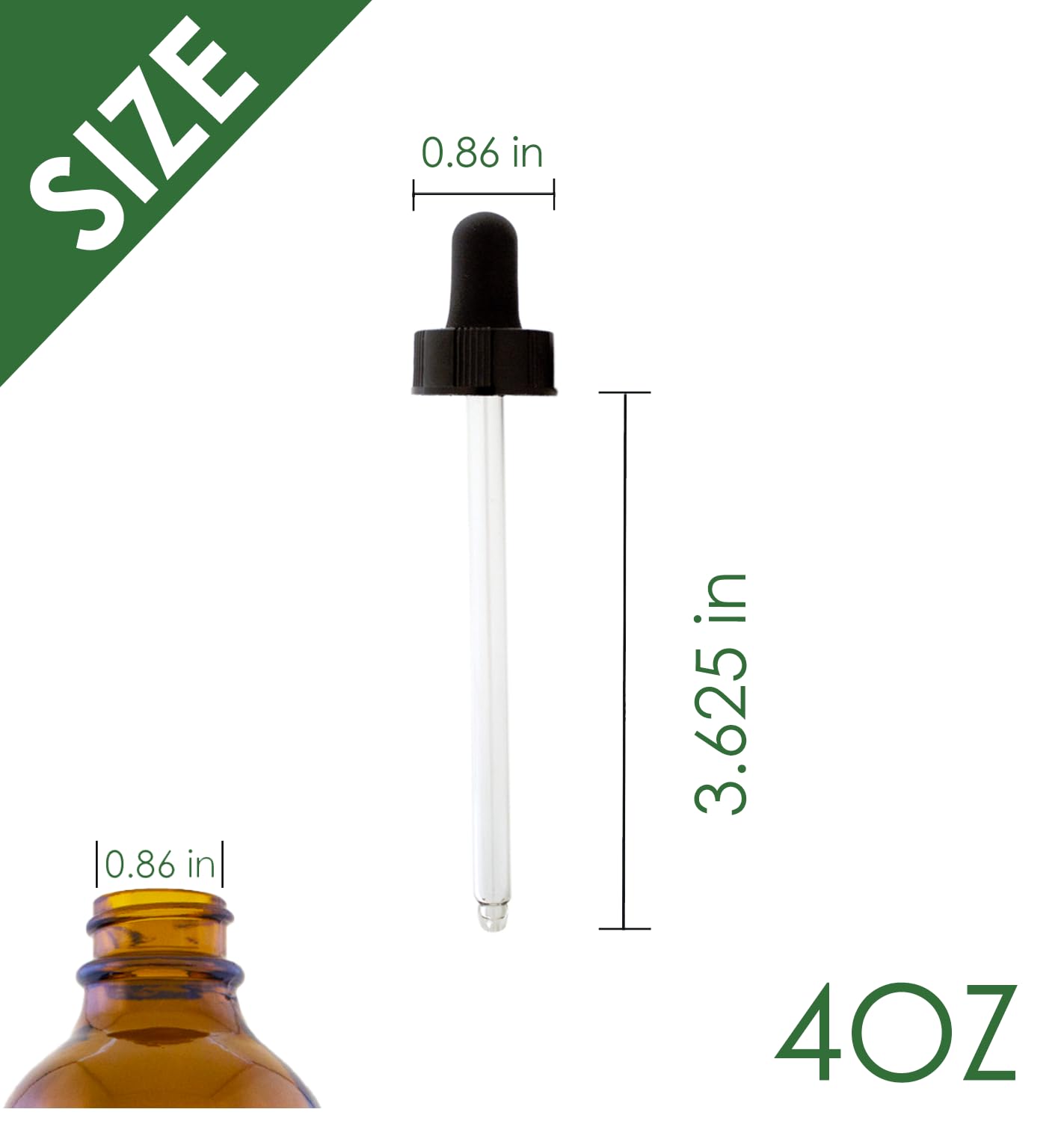 GreenHealth - Glass Dropper - Fits 4 oz Glass Bottle with the Neck Size 22/400