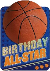 paper house basketball on blue die cut foil sports birthday card for kids