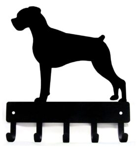 the metal peddler boxer (natural ears) key holder hanger - small 6 inch wide with 5 hooks - made in usa