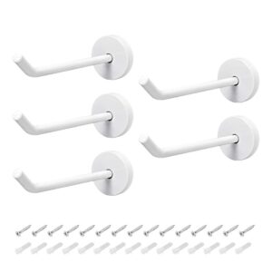 uxcell 5pcs wall mounted hook robe hooks single towel hanger with screws, stainless steel, (3.74inch, white)