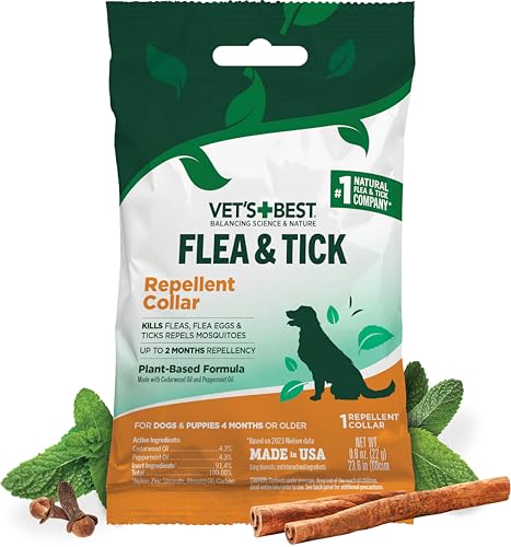 Vet's Best Flea and Tick Repellent Collar for Dogs - Flea and Tick Prevention for Dogs - Plant-Based Ingredients - Small to Large Dog Flea Collar - Up to 20” Neck Size