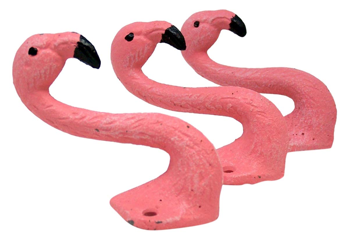 Pink Flamingo Cast Iron Wall Hook 4 Inch (Set of 3)