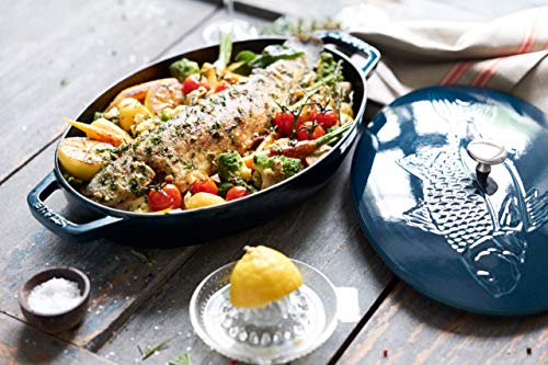 Staub 40501-125 Fish Signature Oval Hot Plate Lamer Two-Handed Cast Iron Pot, Induction Compatible