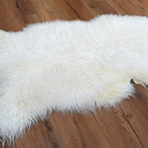 Genuine Tibetan Mongolian Sheepskin Fur Rug Hide Pelt Throw Rug Lamb Wool Carpet Fur Used for Area Rug or Across Armchair，Ivory White