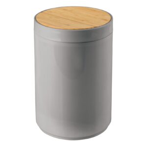 mDesign Plastic Round Trash Can Small Wastebasket - Garbage Bin Container with Swing-Close Lid - Bathroom Garbage Basket - Holds Waste, Recycling - 1.3 Gallon - Basa Collection - Gray/Natural