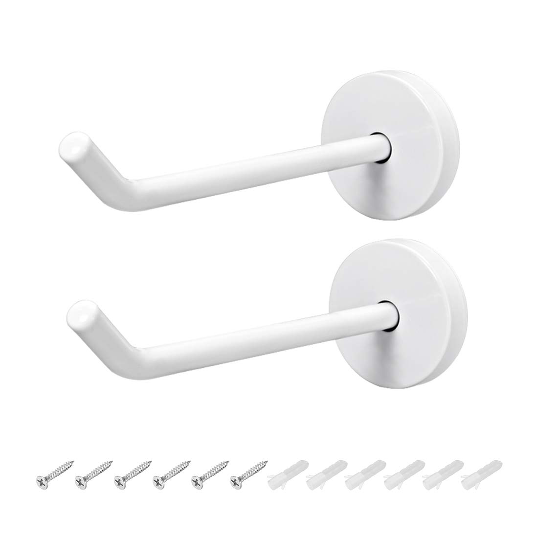 uxcell 2Pcs Wall Mounted Hook Robe Hooks Single Towel Hanger with Screws, Stainless Steel, (3.74Inch, White)