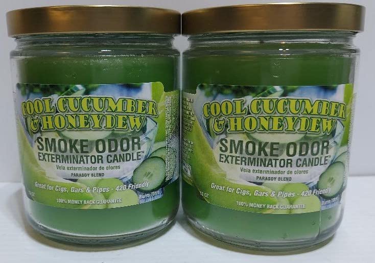 Smoke Odor Exterminator 13oz Jar Candles Cool Cucumber & Honeydew, (2) Set of Two Candles.