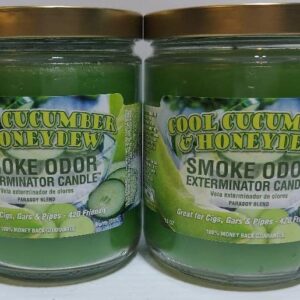 Smoke Odor Exterminator 13oz Jar Candles Cool Cucumber & Honeydew, (2) Set of Two Candles.