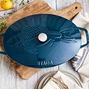 Staub 40501-125 Fish Signature Oval Hot Plate Lamer Two-Handed Cast Iron Pot, Induction Compatible