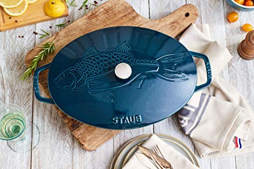 Staub 40501-125 Fish Signature Oval Hot Plate Lamer Two-Handed Cast Iron Pot, Induction Compatible