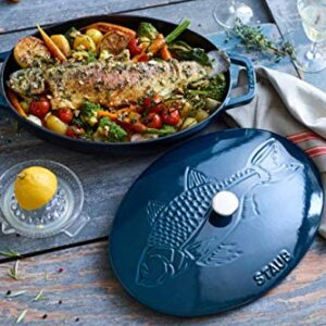 Staub 40501-125 Fish Signature Oval Hot Plate Lamer Two-Handed Cast Iron Pot, Induction Compatible