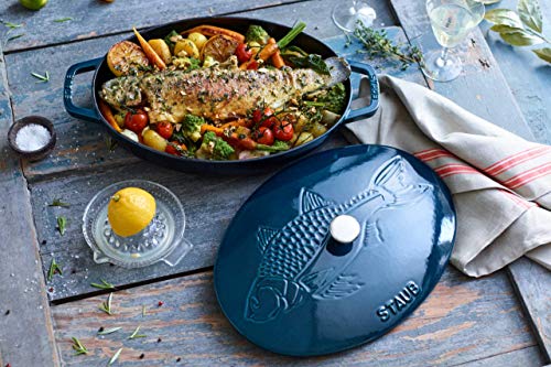 Staub 40501-125 Fish Signature Oval Hot Plate Lamer Two-Handed Cast Iron Pot, Induction Compatible