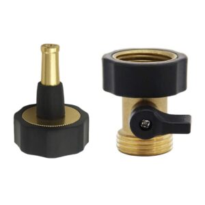 hanobo pack of 2 brass shut off garden hose connectors with high pressure jet sweeper sprayer nozzle