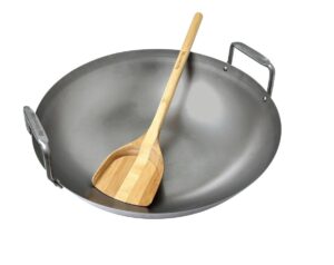 big green egg carbon steel 18 gauge grilling wok with bamboo spatula 120779