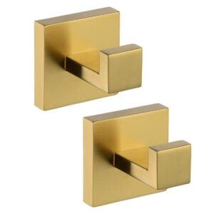 bathsir brushed gold towel hooks, bathroom robe hooks wall mounted coat hook 2 pack stainless steel