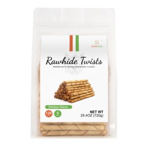 MON2SUN Dog Rawhide Twist Sticks Chicken Flavor 5 Inch Thin Sticks Rawhide Chews Dog Treats for Puppy and Small Dogs 120 Count