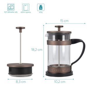 Navaris Retro French Press Coffee Maker (20 oz) - Stainless Steel Coffee Press Tea Maker with Plunger, Filter, Durable Borosilicate Glass Beaker