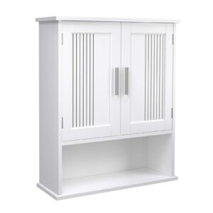 vasagle wall cabinet, hanging bathroom storage organizer, medicine cupboard with adjustable shelf, double doors and open shelf, 23.6 x 7.8 x 27.5 inches, wooden, white ubbc26wt