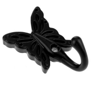 4 PCS Wall Mounted Hanger Hooks Vintage Door Hangers for Clothes Towel Coat Hat Butterfly Patterned Black (Length:2-1/4", Width: 1-3/8")