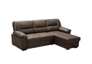 lilola home kipling 99" w saddle brown microfiber reversible sleeper sectional sofa chaise