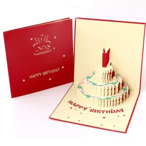 enjoypro birthday card, 3d pop up happy birthday cake greeting cards, handmad pop out cards with envelope (birthday cake)