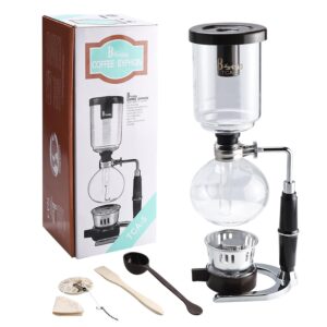 amarine made 5-cup siphon coffee maker, tabletop siphon coffee maker, glass siphon vacuum coffee maker, 16 ounce, clear with alcohol burner (tca-5)