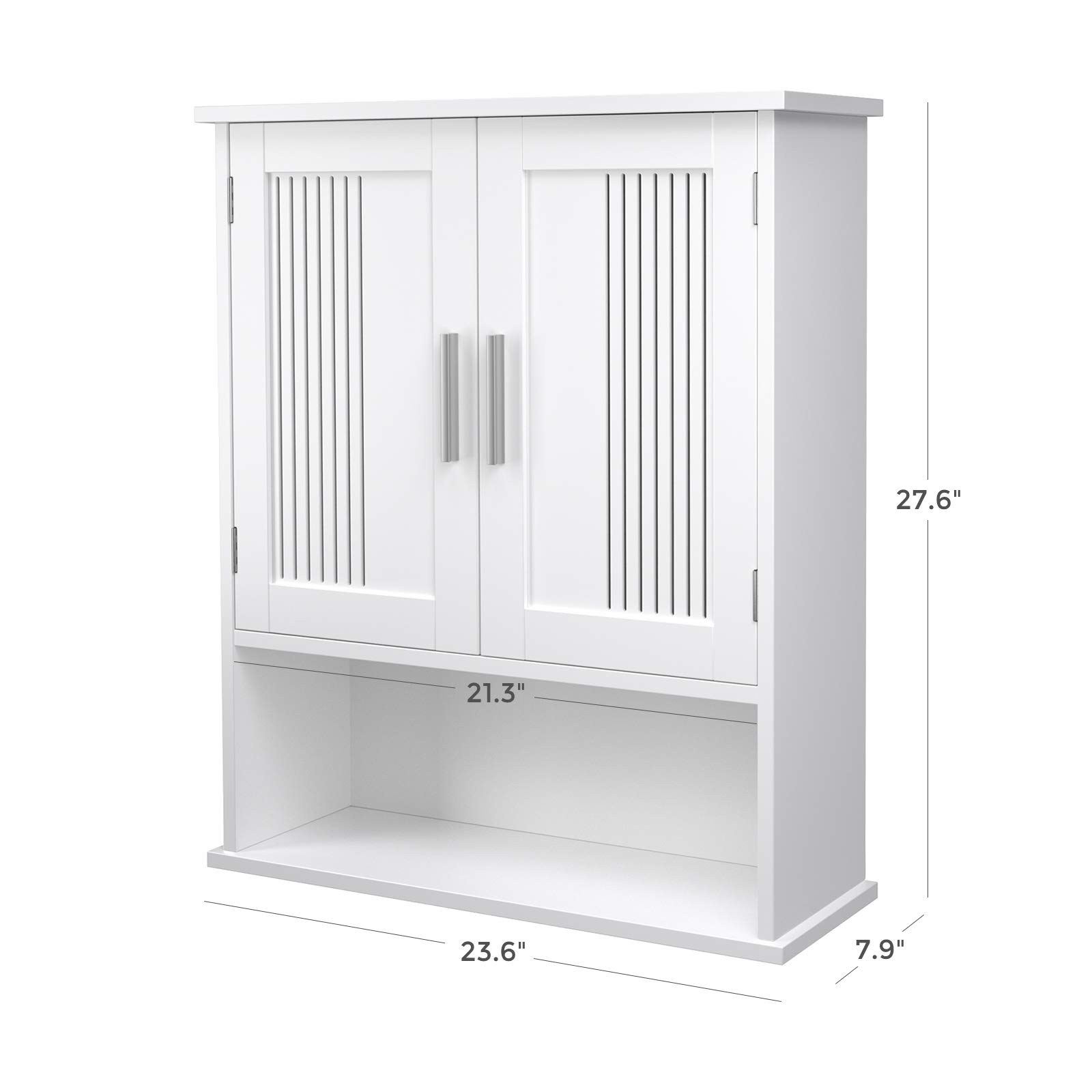 VASAGLE Wall Cabinet, Hanging Bathroom Storage Organizer, Medicine Cupboard with Adjustable Shelf, Double Doors and Open Shelf, 23.6 x 7.8 x 27.5 Inches, Wooden, White UBBC26WT