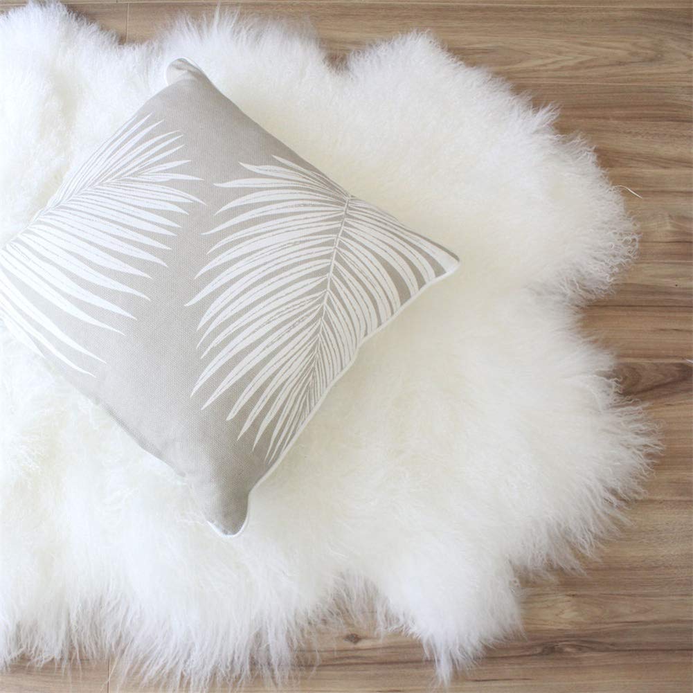 Genuine Tibetan Mongolian Sheepskin Fur Rug Hide Pelt Throw Rug Lamb Wool Carpet Fur Used for Area Rug or Across Armchair，Ivory White