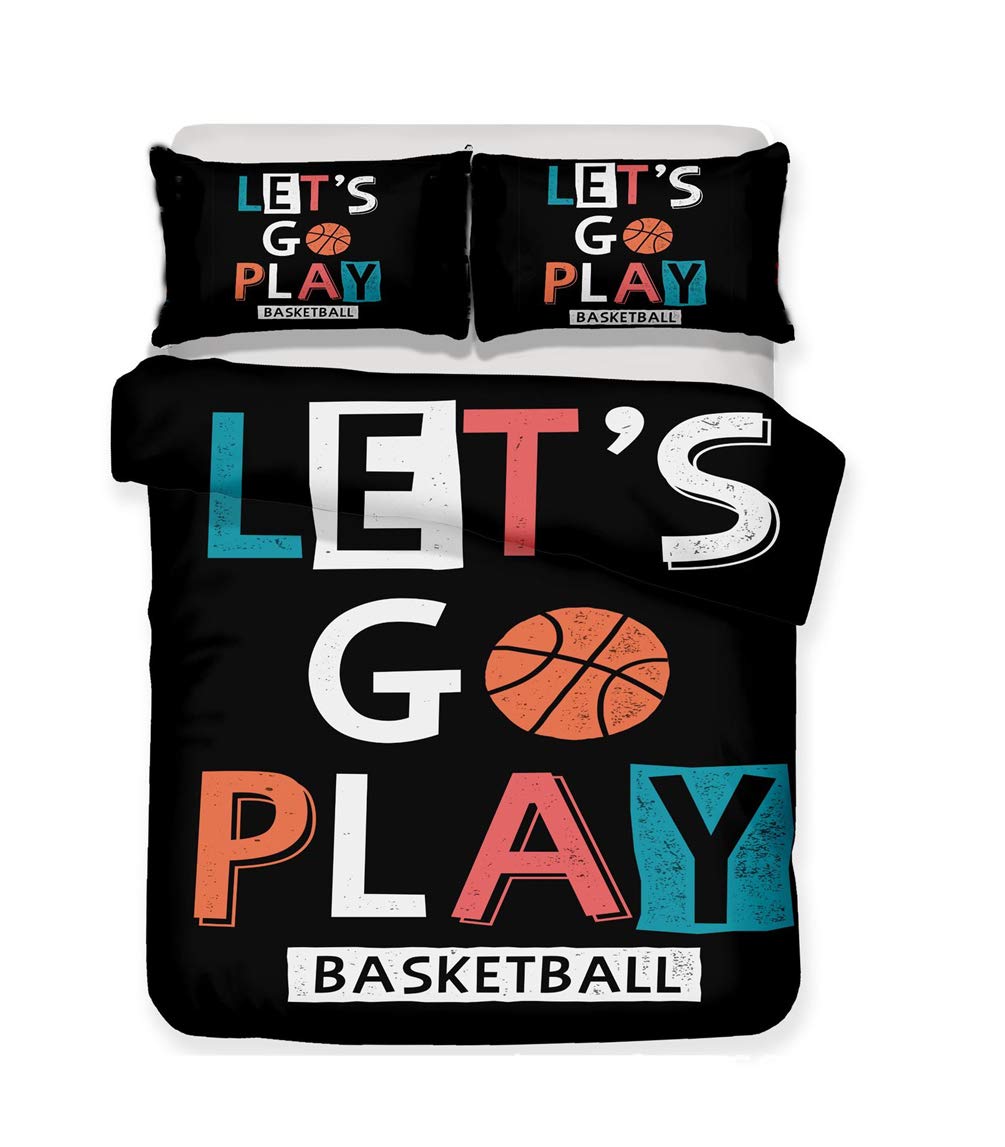 Basketball Bedding Set Twin Size,3D Sports Basketball Duvet Cover Set 2 Piece (1 Duvet Cover 1 Pillowcases) Basketball Bedspread for Kids