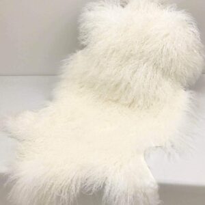 Genuine Tibetan Mongolian Sheepskin Fur Rug Hide Pelt Throw Rug Lamb Wool Carpet Fur Used for Area Rug or Across Armchair，Ivory White