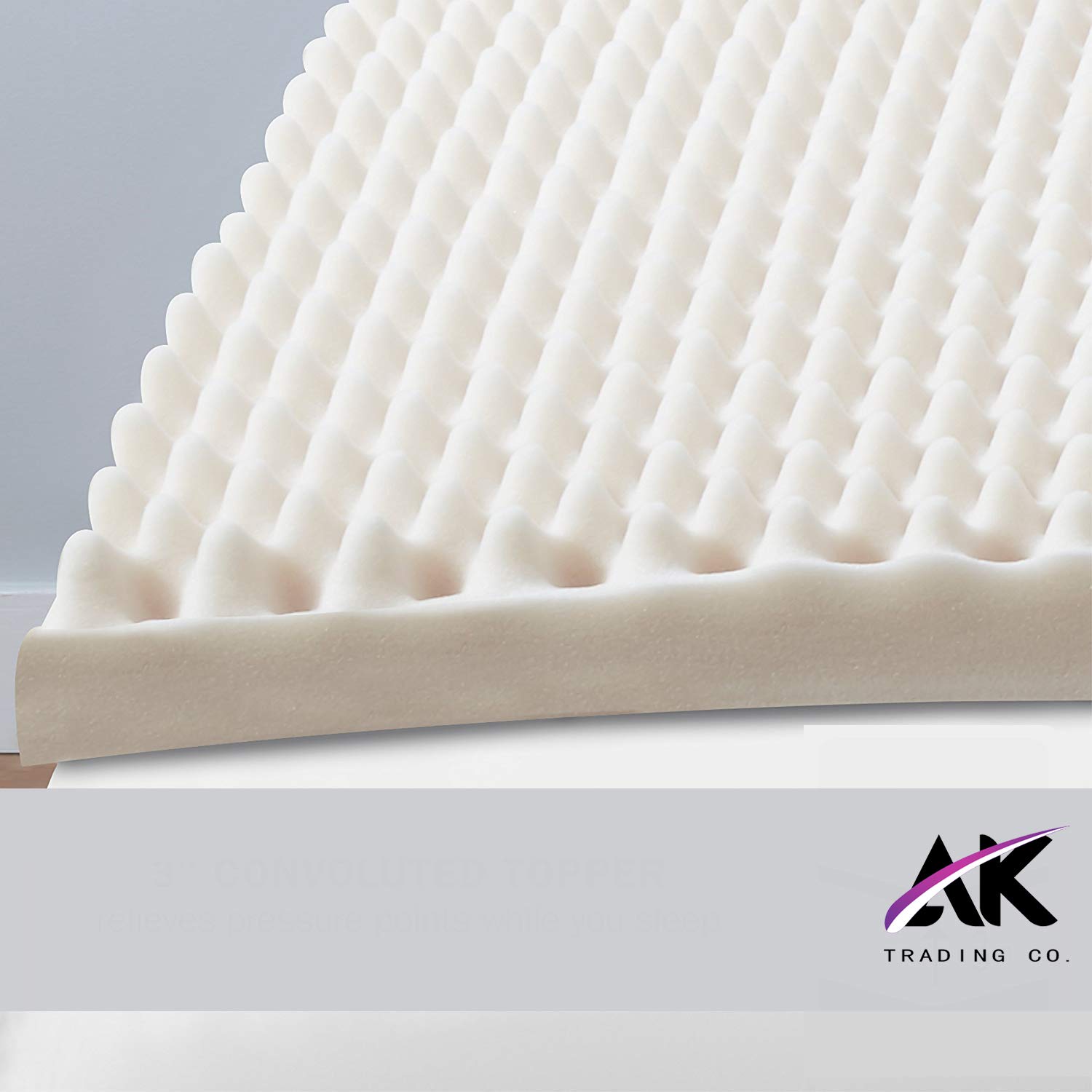 AK Trading 2.5" Thick CertiPUR-US Certified Convoluted Hospital Mattress Pad, Egg Crate Foam Foam Sheet | Mattress Pad (Medical Bed, Mattress Topper, Chairs) - Made in USA (2.5" x 24" x 72"), White