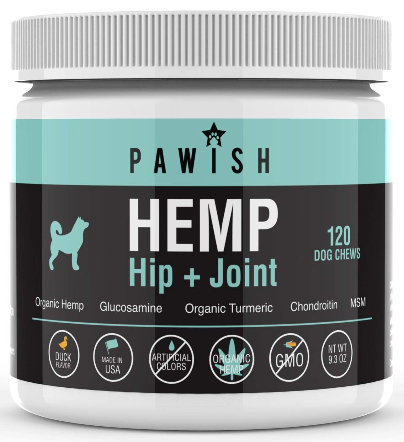 Hemp Hip & Joint Supplement for Dogs with Organic Hemp Oil, Glucosamine, Turmeric, MSM - for Joint Support, Mobility, Arthritis Pain Relief and Anxiety - 120 Soft Chews