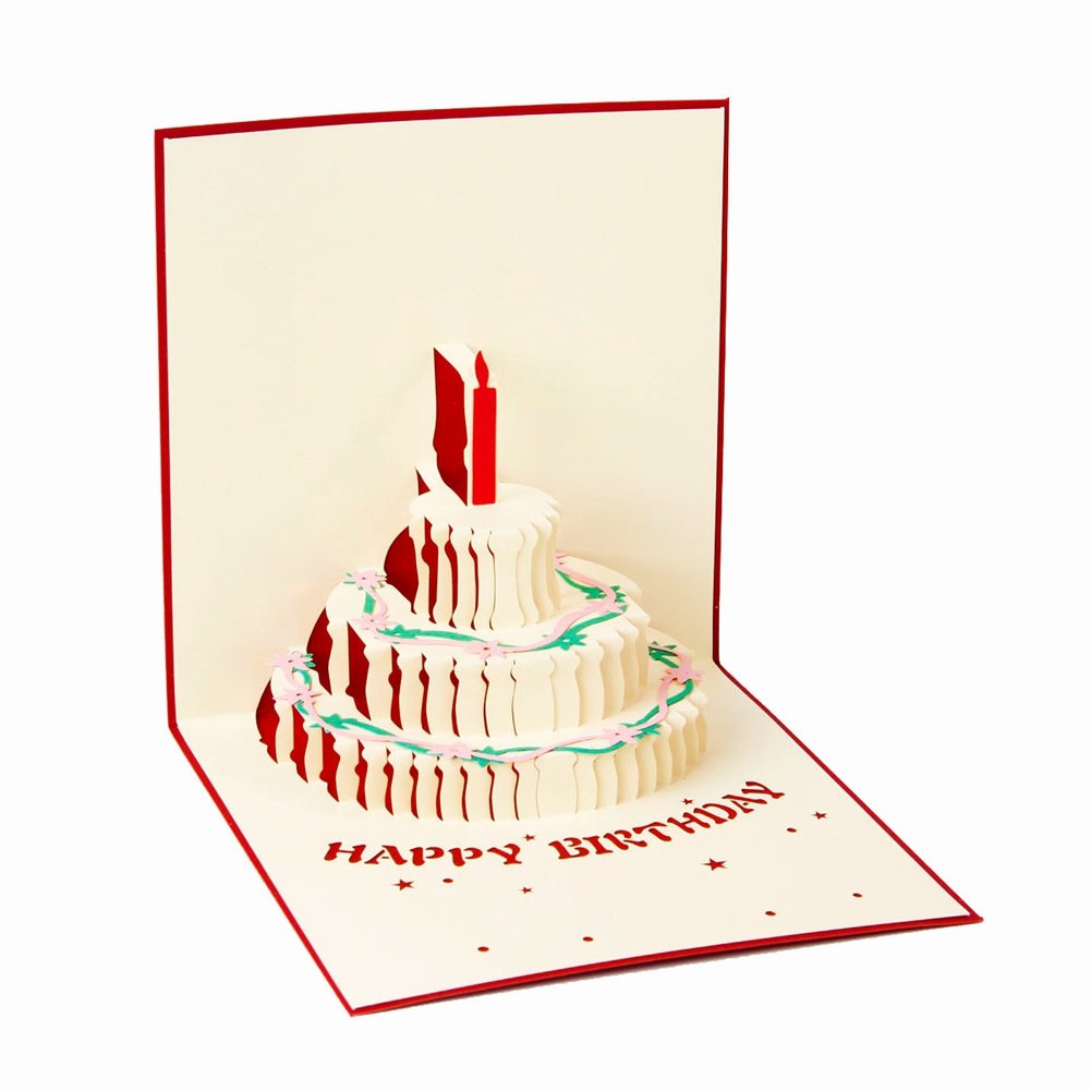 ENJOYPRO Birthday Card, 3D Pop Up Happy Birthday Cake Greeting Cards, Handmad Pop Out Cards With Envelope (Birthday Cake)