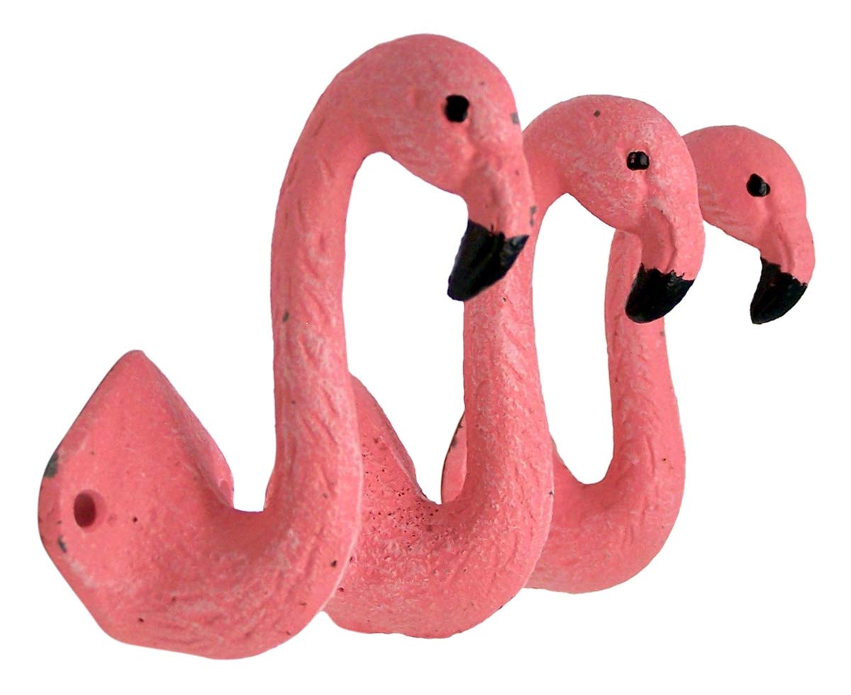 Pink Flamingo Cast Iron Wall Hook 4 Inch (Set of 3)