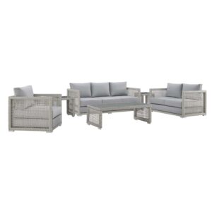 modway aura outdoor patio wicker rattan, 6 piece set, gray gray