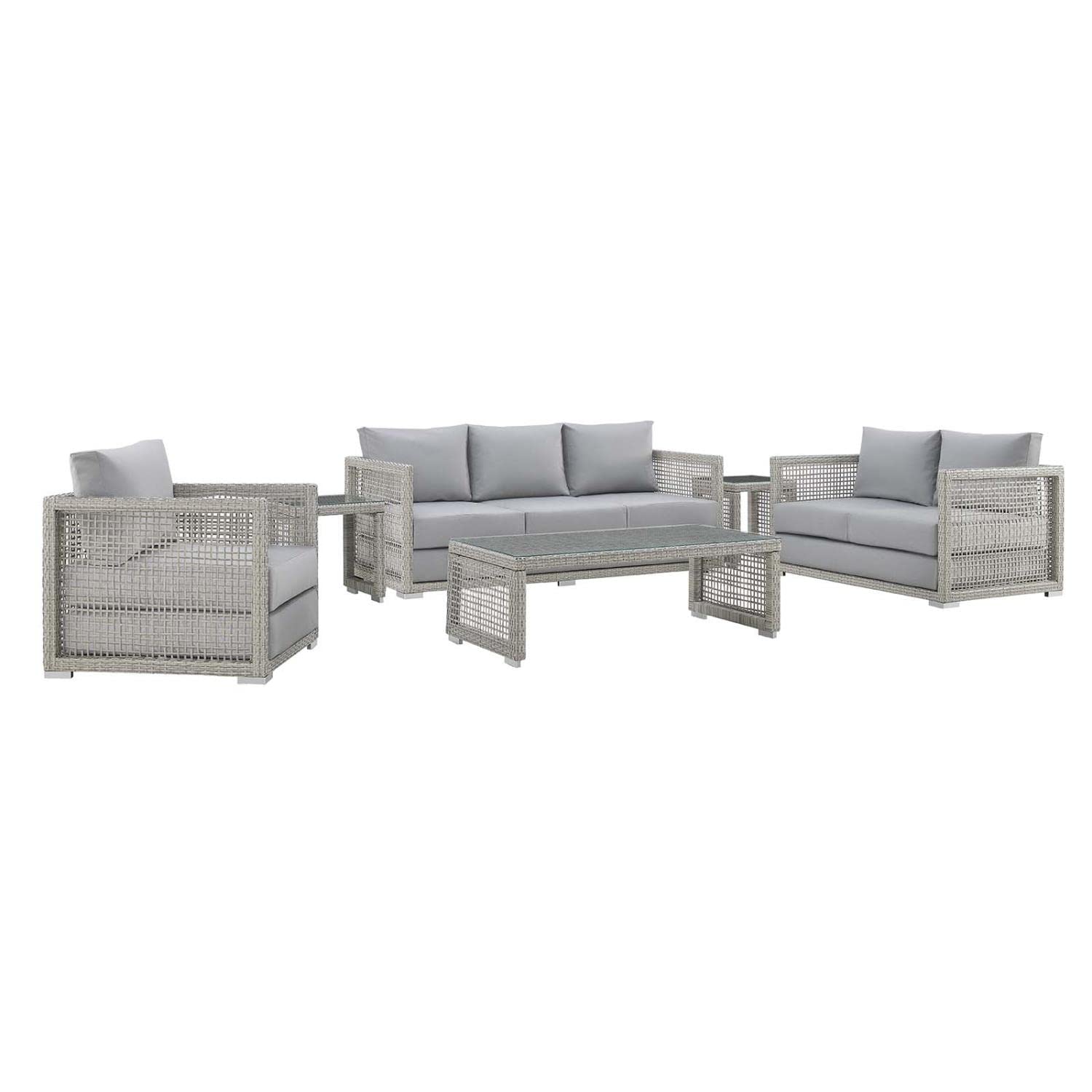 Modway Aura Outdoor Patio Wicker Rattan, 6 Piece Set, Gray Gray