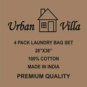 Urban Villa - 4 Pack Extra Large Canvas Heavy Duty Laundry Bags Natural Cotton -Multi Use- Size -71X91 CMS