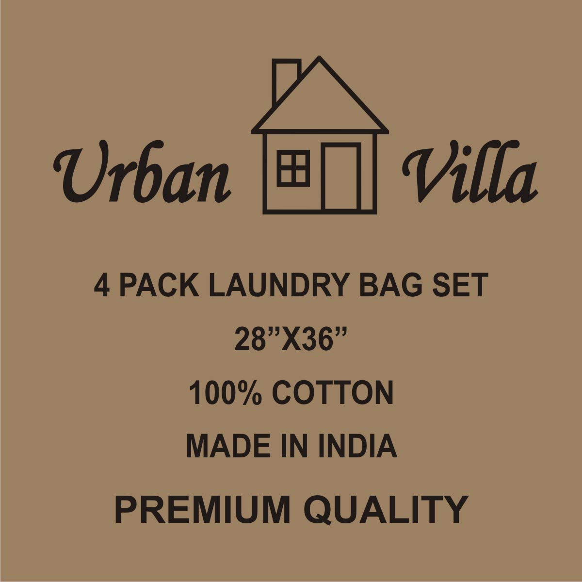 Urban Villa - 4 Pack Extra Large Canvas Heavy Duty Laundry Bags Natural Cotton -Multi Use- Size -71X91 CMS