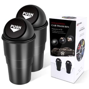 yiovvom car garbage can with lid, leakproof vehicle automotive cup holder car trash can, small trash bin for automotive office home kitchen, bedroom set of 2 (double black, 1)